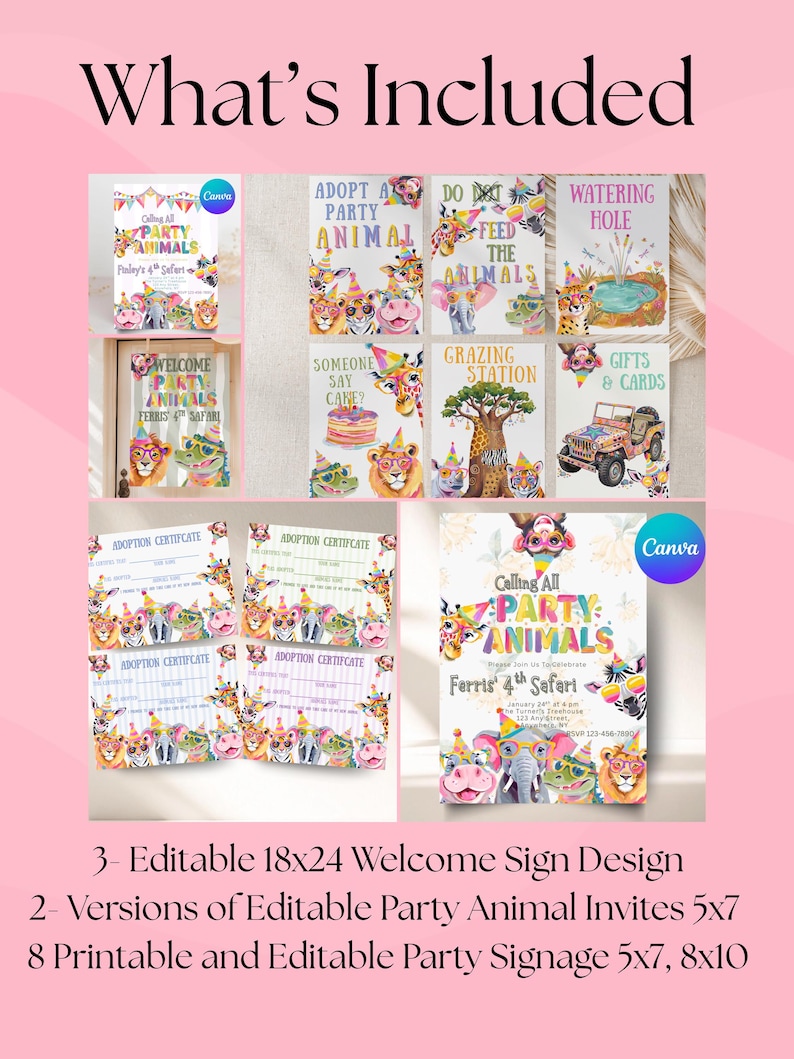 Party Animals Birthday Bundle Editable, Safari Jungle Party Decor Set ...