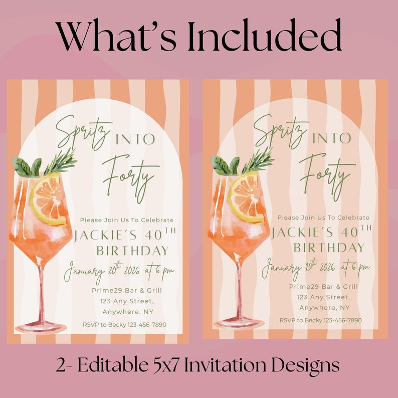 Editable 40th Birthday Cocktail Invitation | “spritz Into Forty” Orange ...