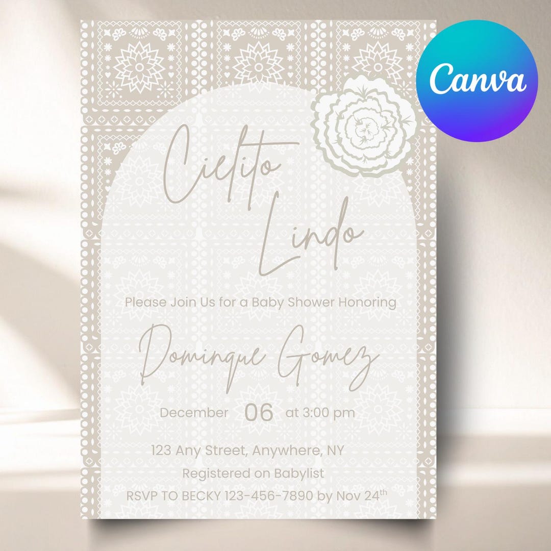 Neutral Cielito Lindo Baby Shower Invitation Flower | Editable Fiesta ...