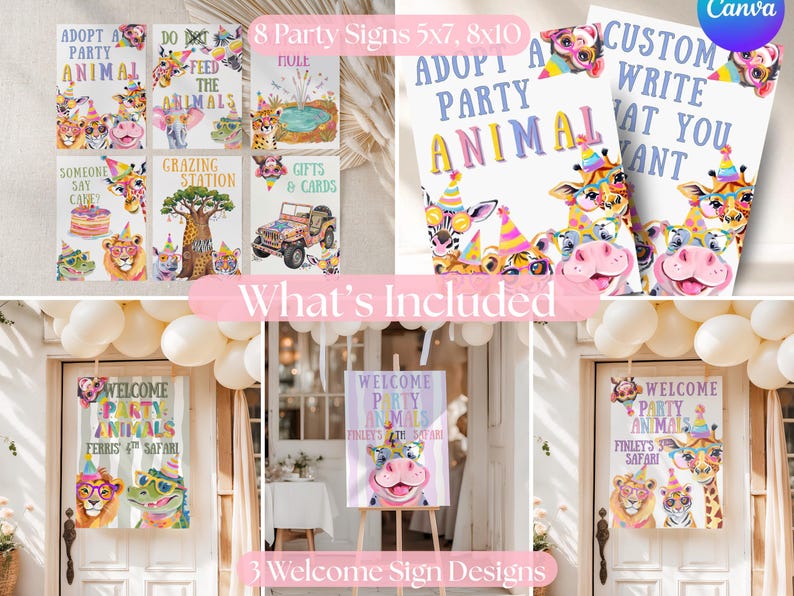 Party Animals Birthday Bundle Editable, Safari Jungle Party Decor Set ...