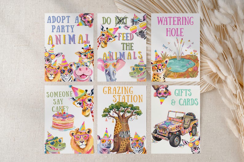 Party Animals Birthday Bundle Editable, Safari Jungle Party Decor Set ...