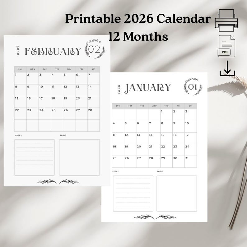 2026 Minimalist Printable Calendar: Elegant A4 Monthly Planner (PDF ...