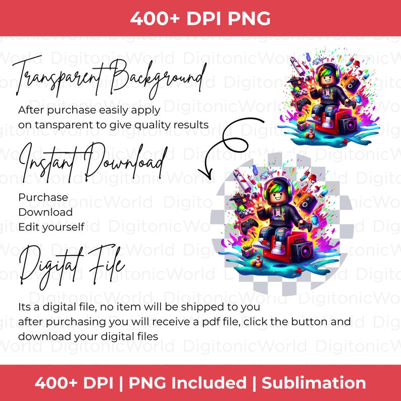 Roblox Gamer Character Png, Sublimation Png for Shirts & Mugs, Digital ...