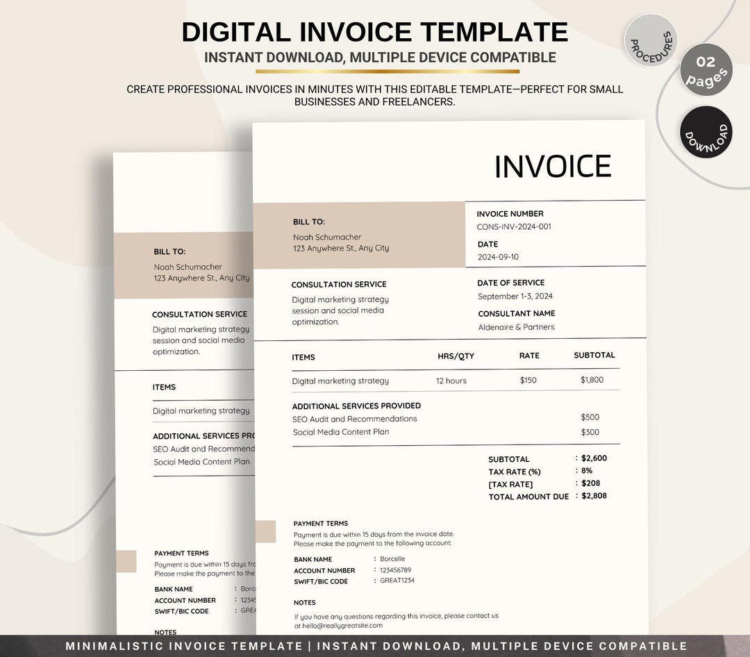 Printable White Digital Freelance Business Consultation Invoice ...