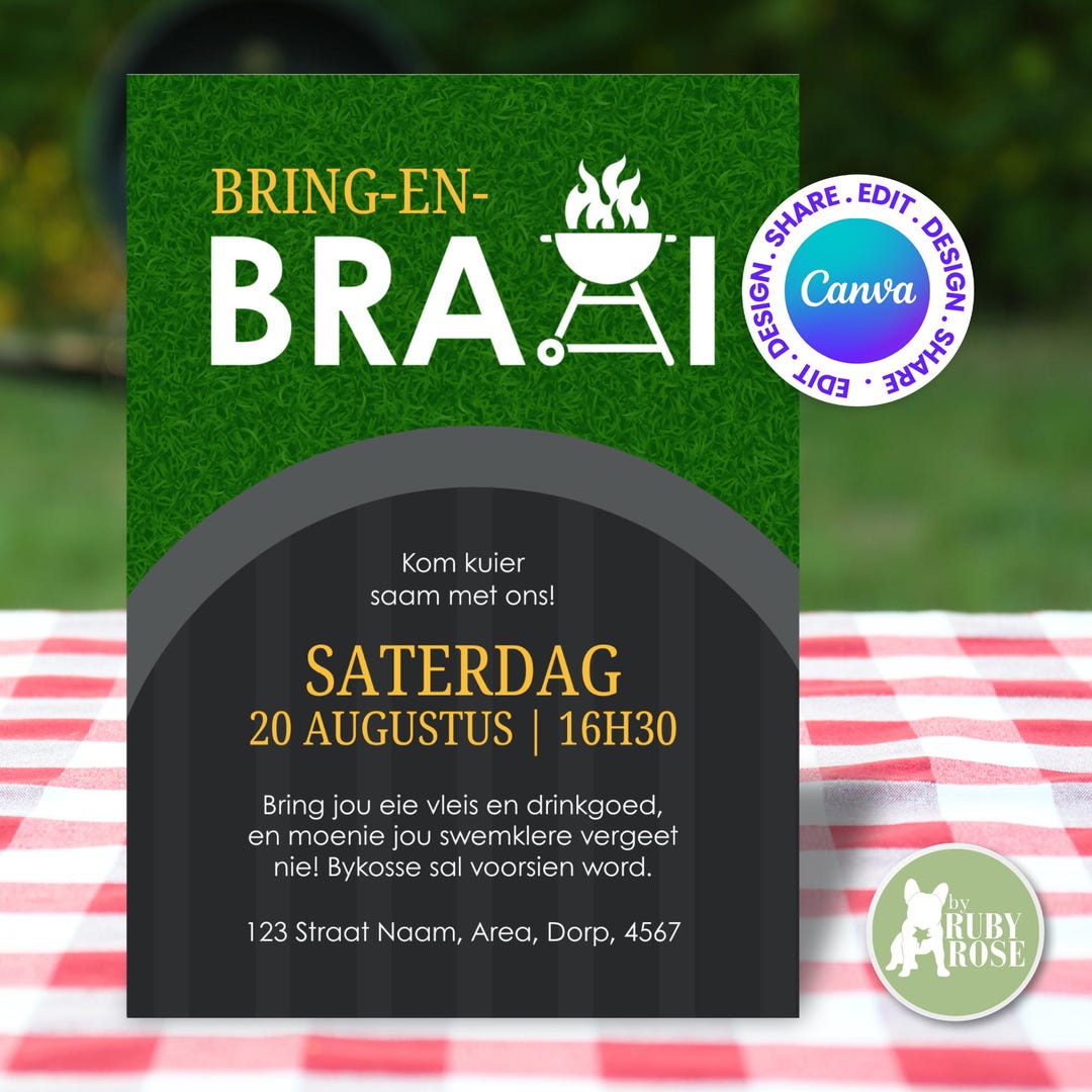 Bring En Braai Invitation Afrikaans | Rugby Braai Party Invite ...