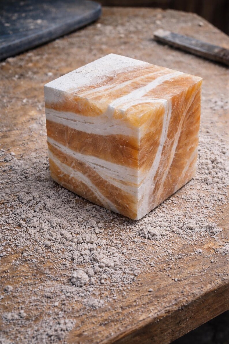 Hand Carved Floating Orange Calcite Cube - Etsy