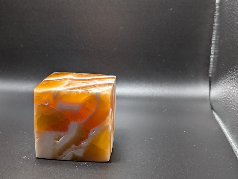 Hand Carved Floating Orange Calcite Cube - Etsy
