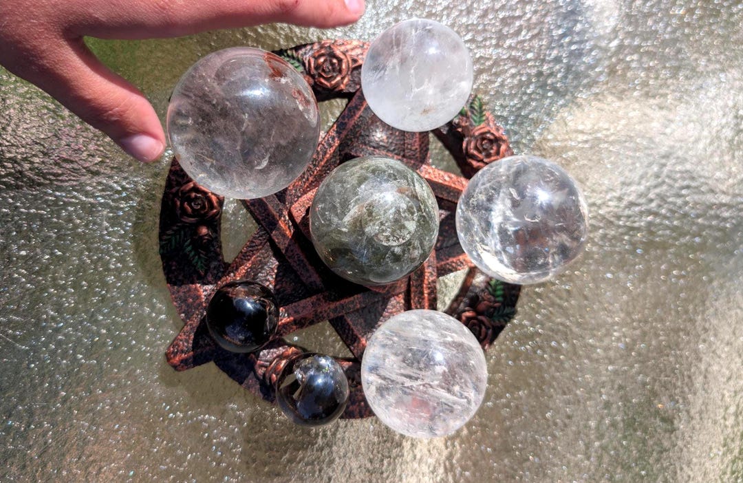 Quartz Sphere Set on Star Altar: Clear & Garden Crystal Grid - Etsy
