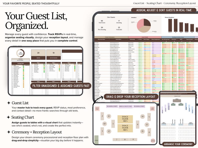 Wedding Planner Spreadsheet, Wedding Budget, Guest List & Seating Chart ...