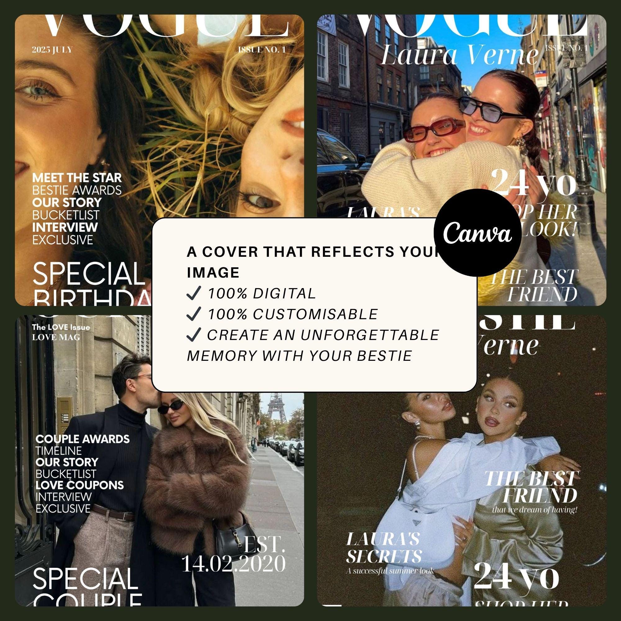 Vogue Magazine Cover Canva Template | Customizable BFF + Couple ...