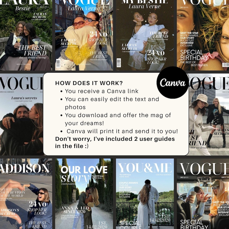 Vogue Magazine Cover Canva Template | Customizable BFF + Couple ...