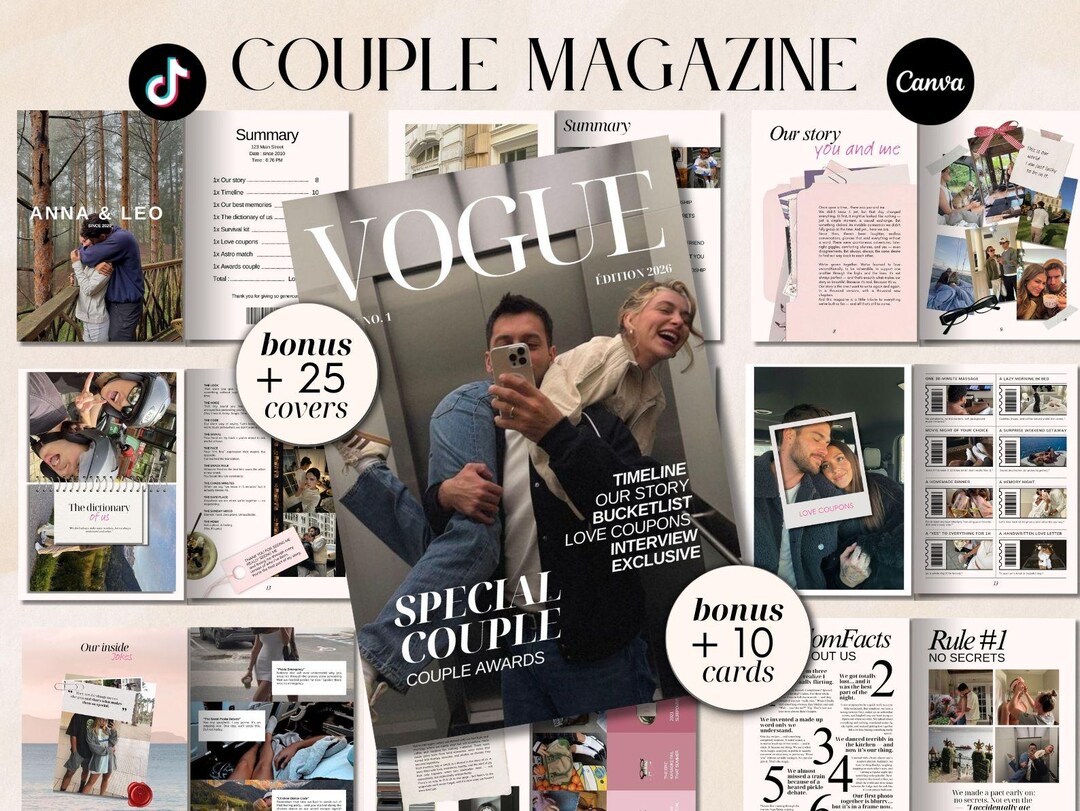 Editable Canva Couple Magazine Template – Love Story, Wedding Keepsake ...