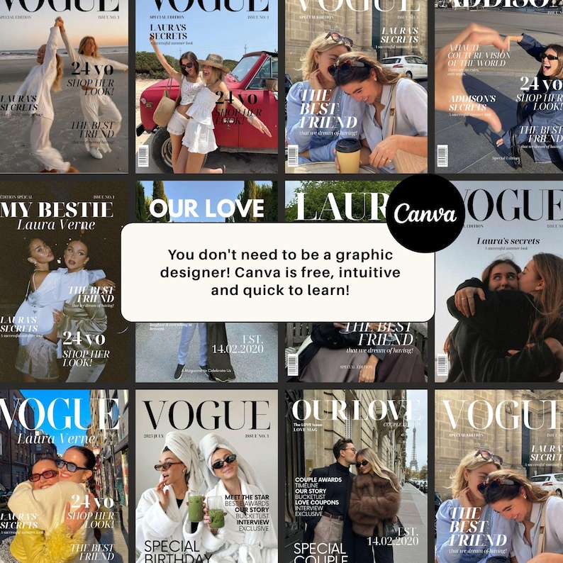 Vogue Magazine Cover Canva Template | Customizable BFF + Couple ...