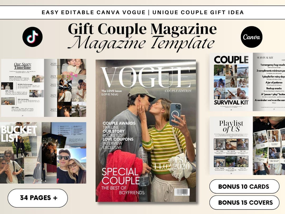 Couple Magazine Template Canva | 34 Pages Editable Personalized Gift ...