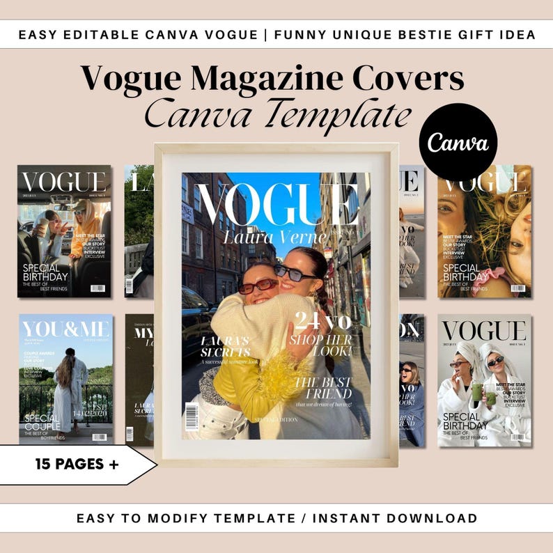 Vogue Magazine Cover Canva Template | Customizable BFF + Couple ...