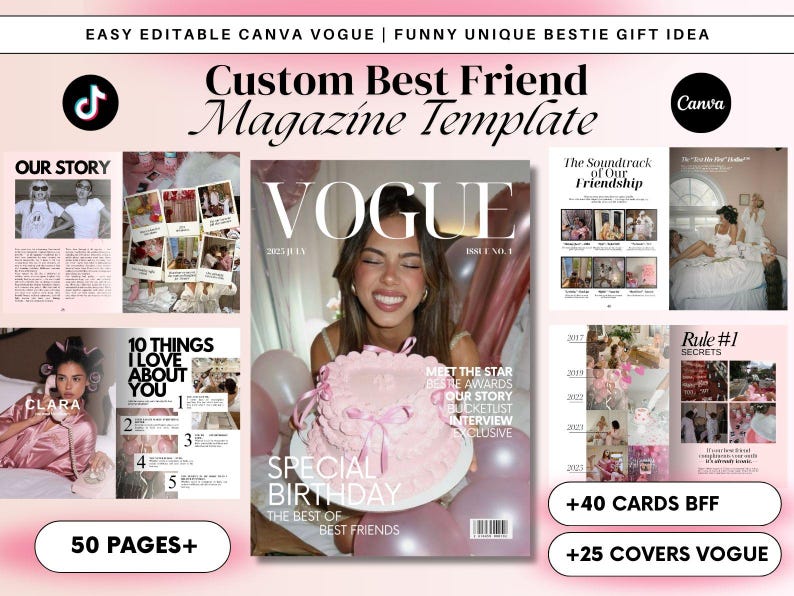 Personalized BFF Magazine Canva Template – Vogue Style, Girly Keepsake ...