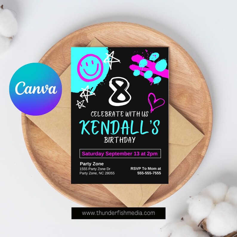 Neon Graffiti Birthday Invitation: Editable Spray Paint Party Invite ...