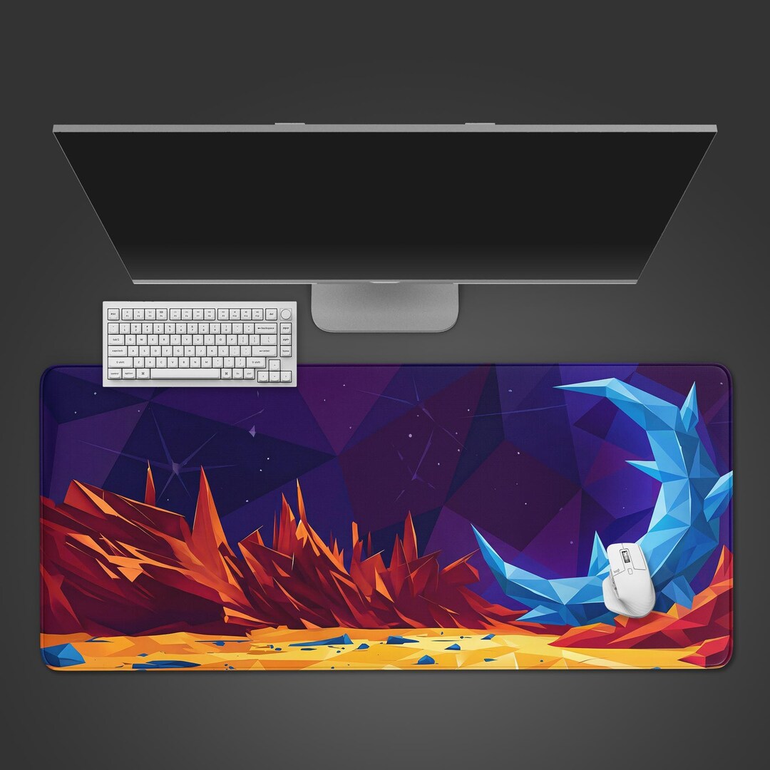 Fractured Luna – Gaming Desk Mat, XL Mouse Pad, Geometric Desk Setup ...