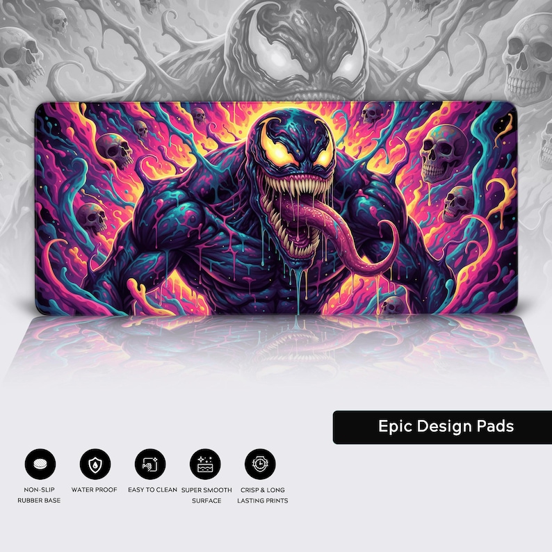 Venom Desk Mat – Neon Symbiote, Edgy Comic Art Mousepad - Etsy