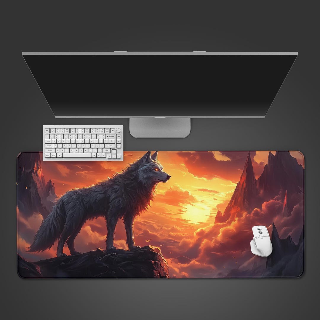 Majestic Wolf Sunset – Fantasy Desk Mat, XL Mouse Pad, Mystic Core ...