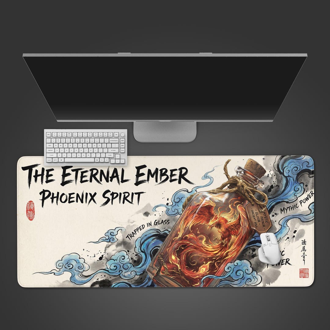 Bottled Phoenix Spirit – Gaming Desk Mat, XL Mouse Pad, Fantasy Desk ...