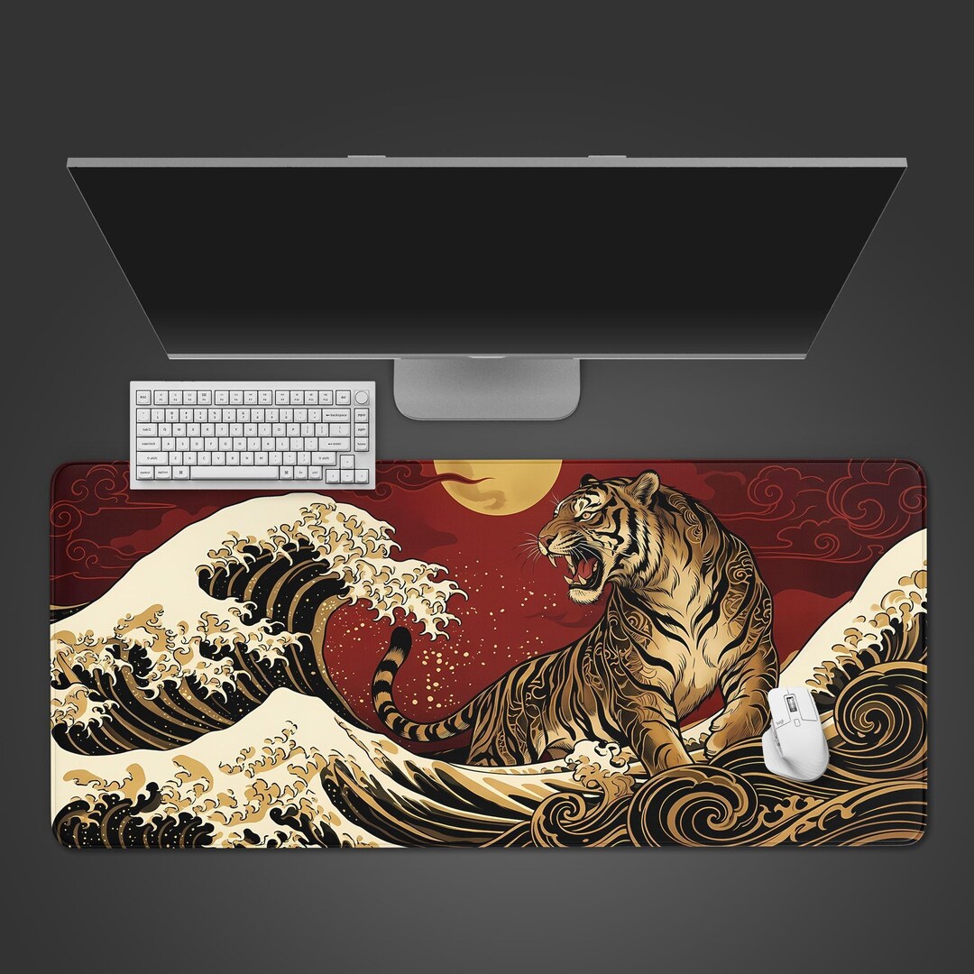 Tide Tiger Desk Mat – Japanese Art Mouse Pad, XL Gaming Desk Pad, Ukiyo ...