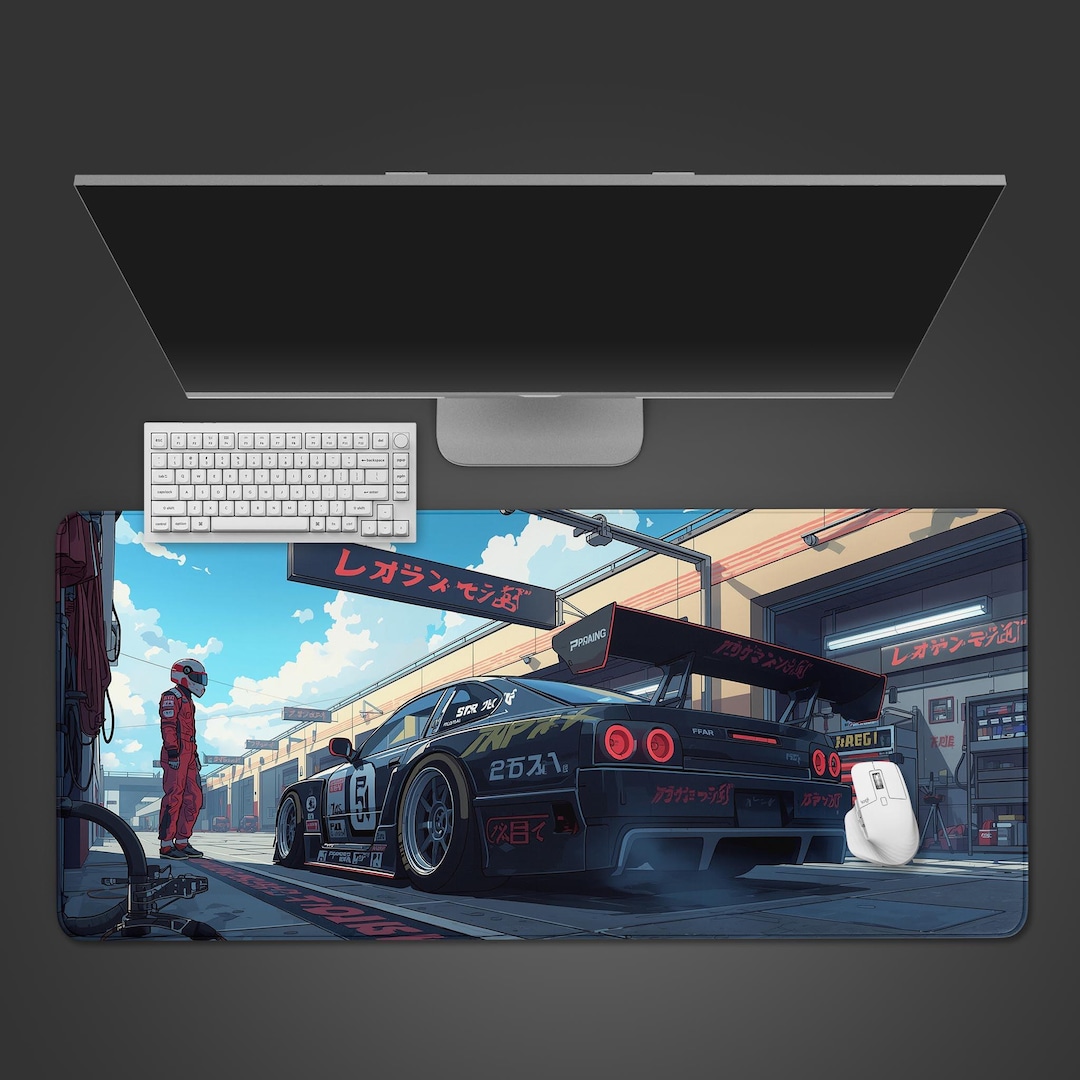 Speedway Garage Desk Mat: Pit Stop Race Car Design - Gamer Man Cave ...