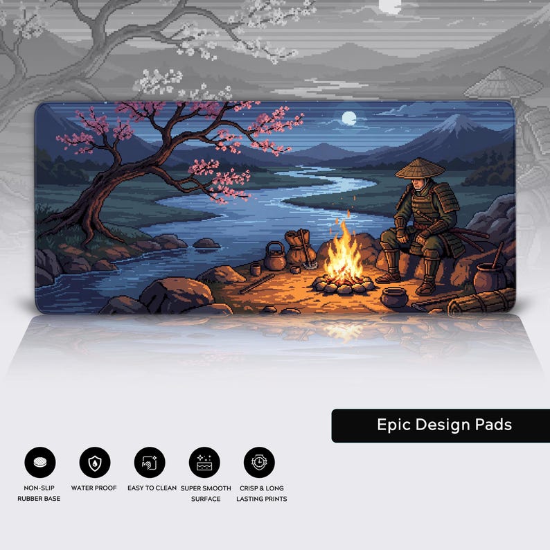 Ronin's Respite Desk Mat – Pixel Art Japanese Gaming XL Mouse Pad - Etsy
