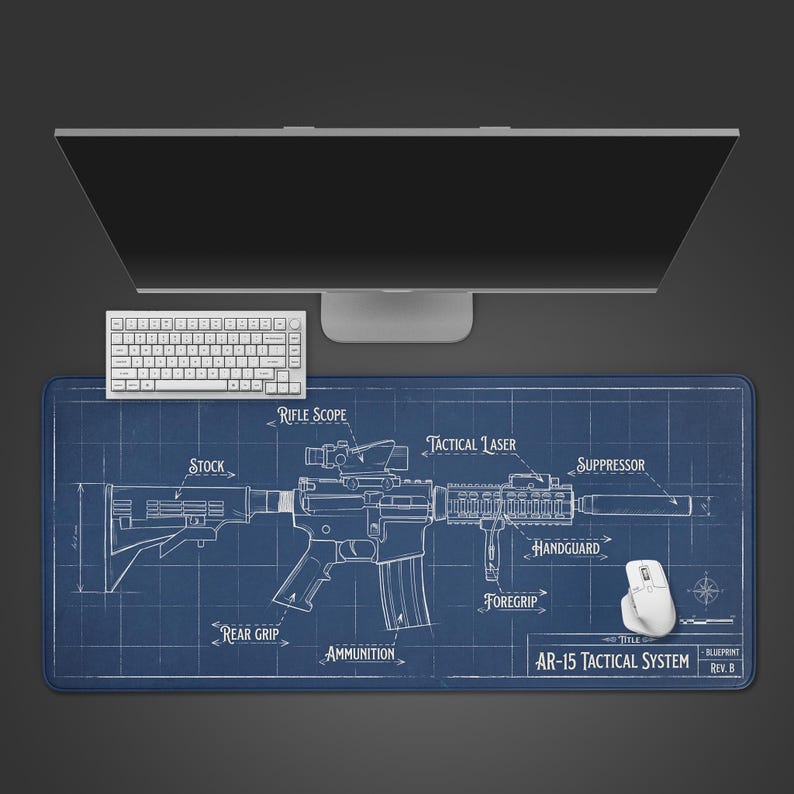 Tactical Blueprint – Gaming Desk Mat, XL Mouse Pad, Tech Workspace ...
