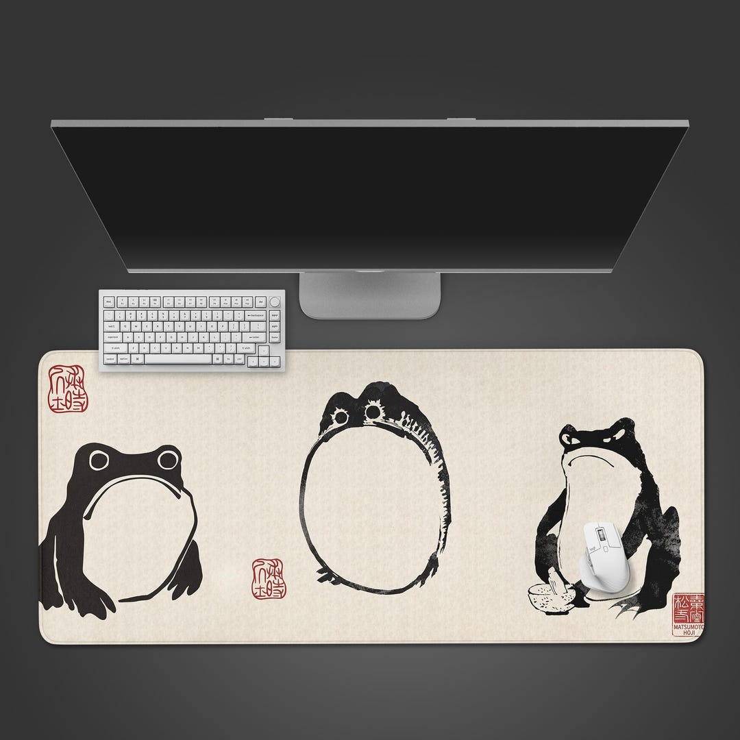 Grumpy Frog Desk Mat – XL Mouse Pad, Japanese Art Deskpad, Japandi ...