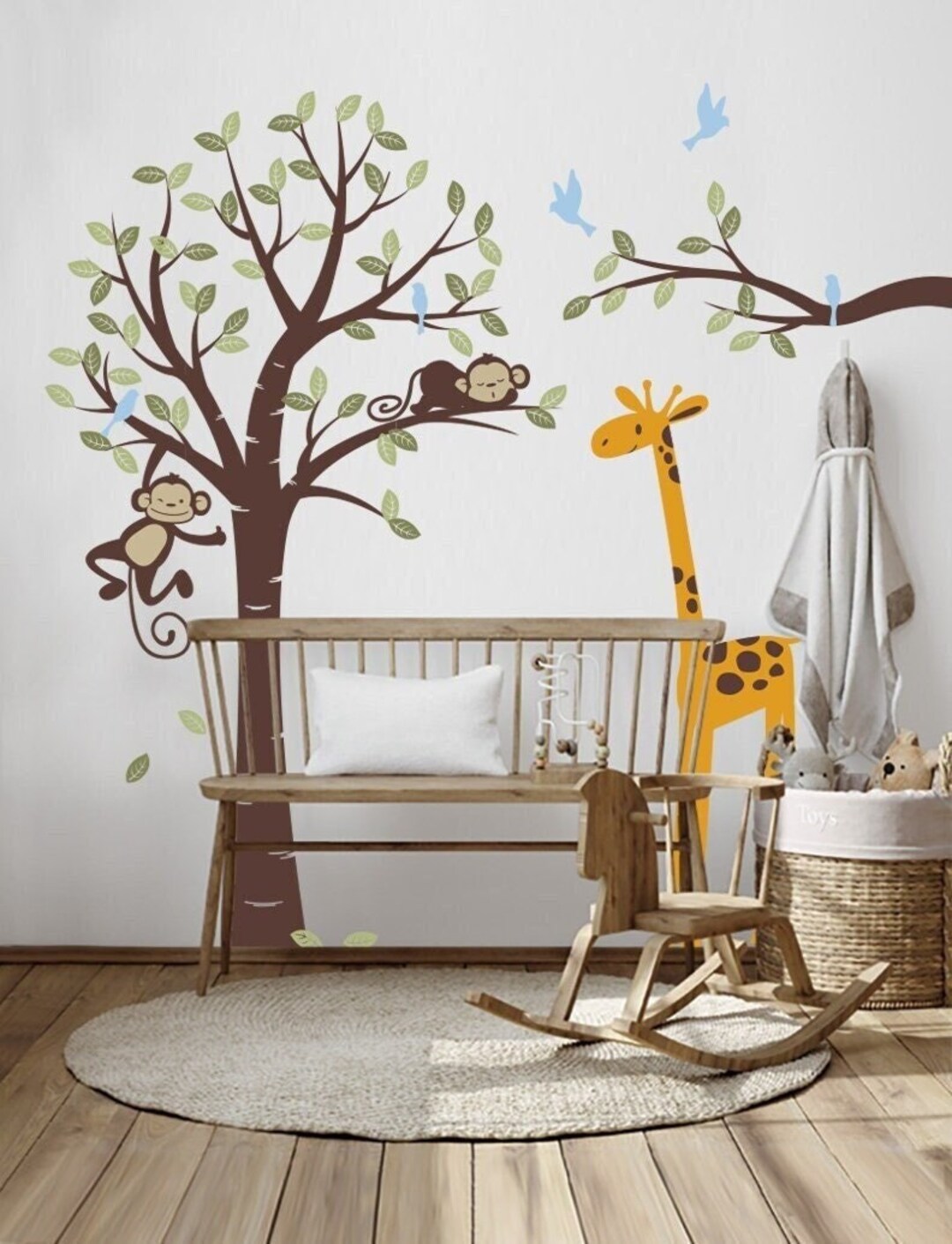 Playful Safari Nursery Wall Decal: Monkeys & Giraffe Tree Mural for Baby Room Decor - Etsy