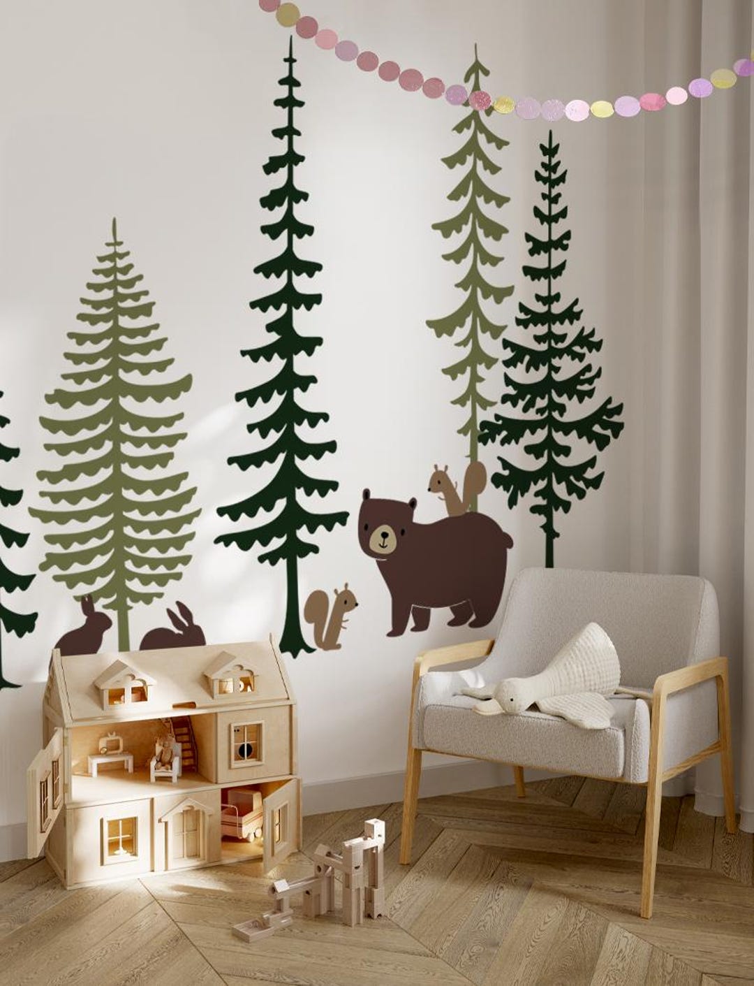 Woodland Forest Pine Trees & Animals Wall Decal – Boho Nursery Kids ...