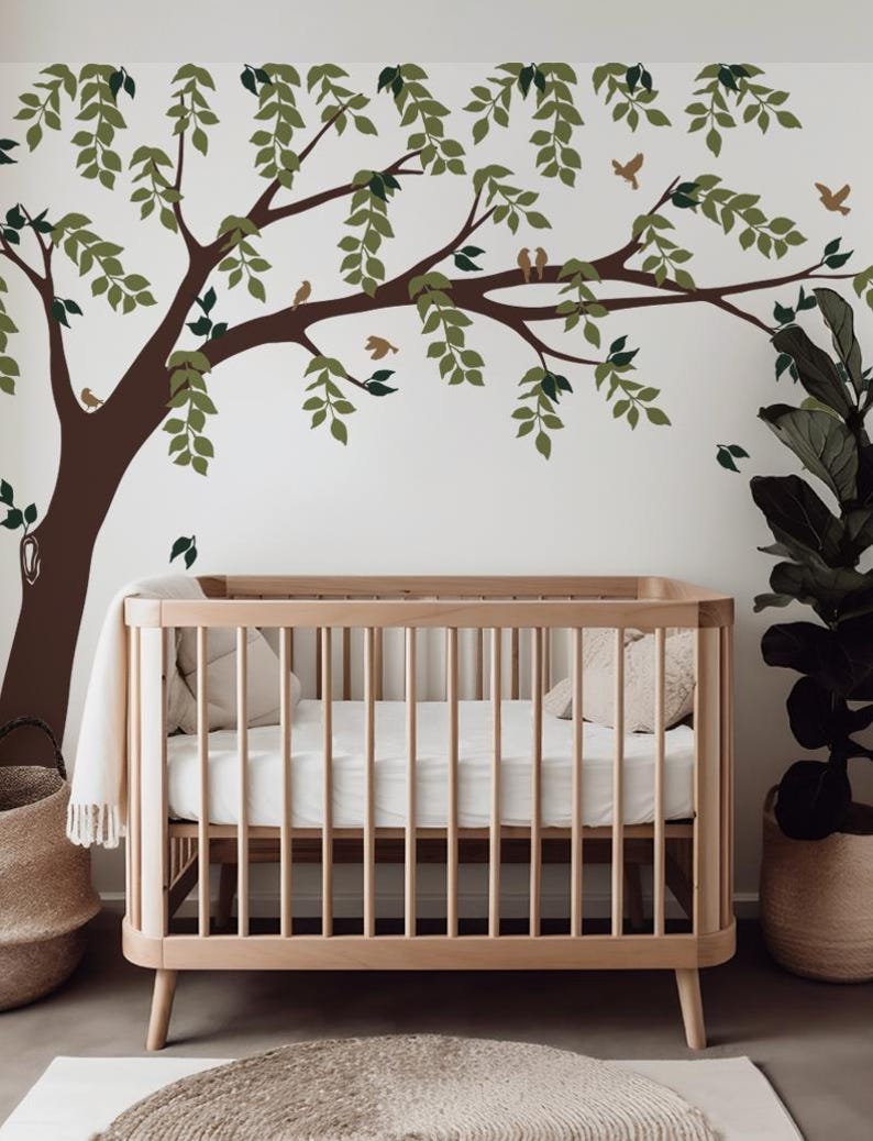 Nature-inspired Nursery Wall Decals: Tree With Leaves and Birds for ...