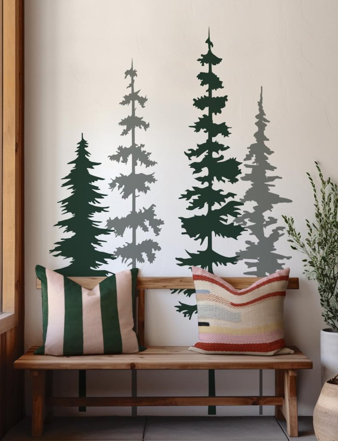 4 Pine Trees Wall Decal, Tree Wall Decal Sticker, Baby Nursery Wall ...