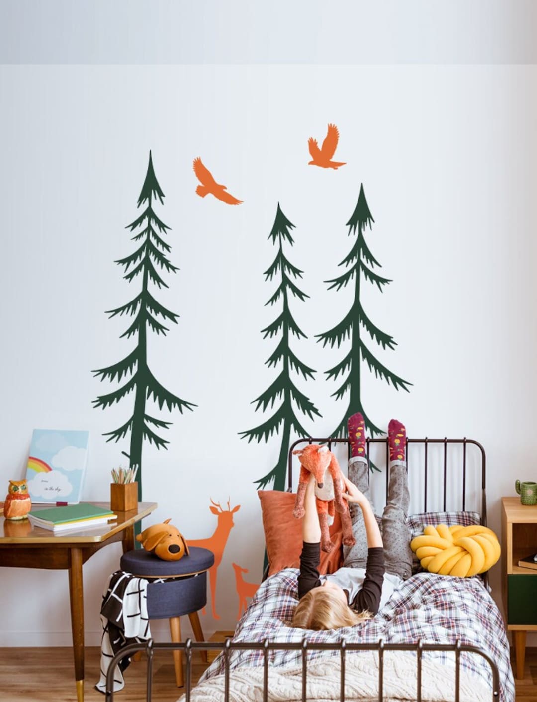 Pine Trees With Deer and Fawn Wall Decal - Etsy