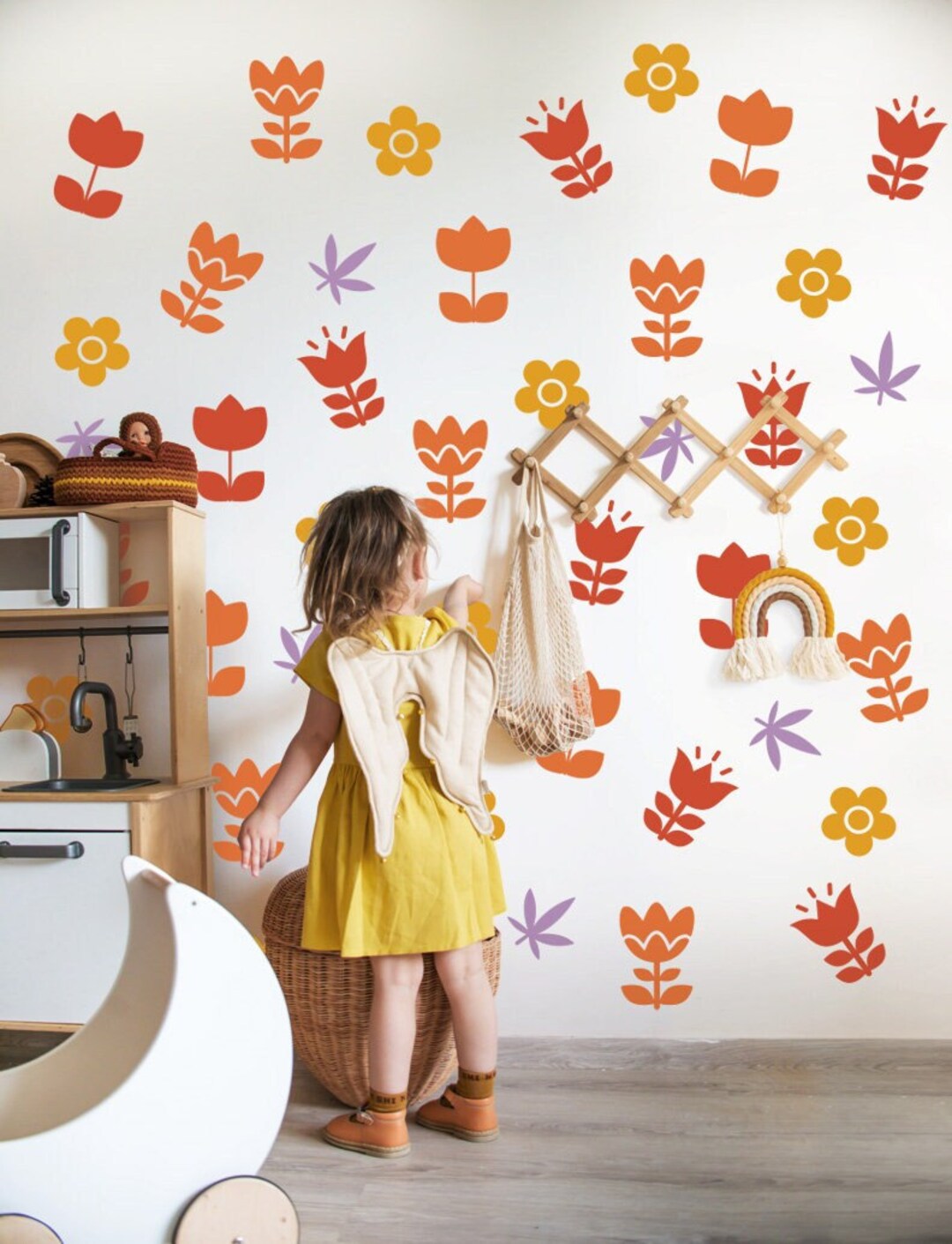 Colorful Flowers Wall Decal, Floral Kids Room Decor, Flowers Wall ...