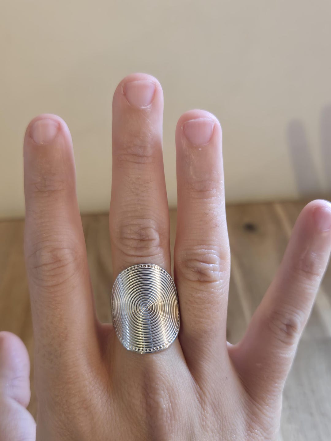 Large Adjustable Oval Stainless Steel Ring in Silver | Spiral Statement ...