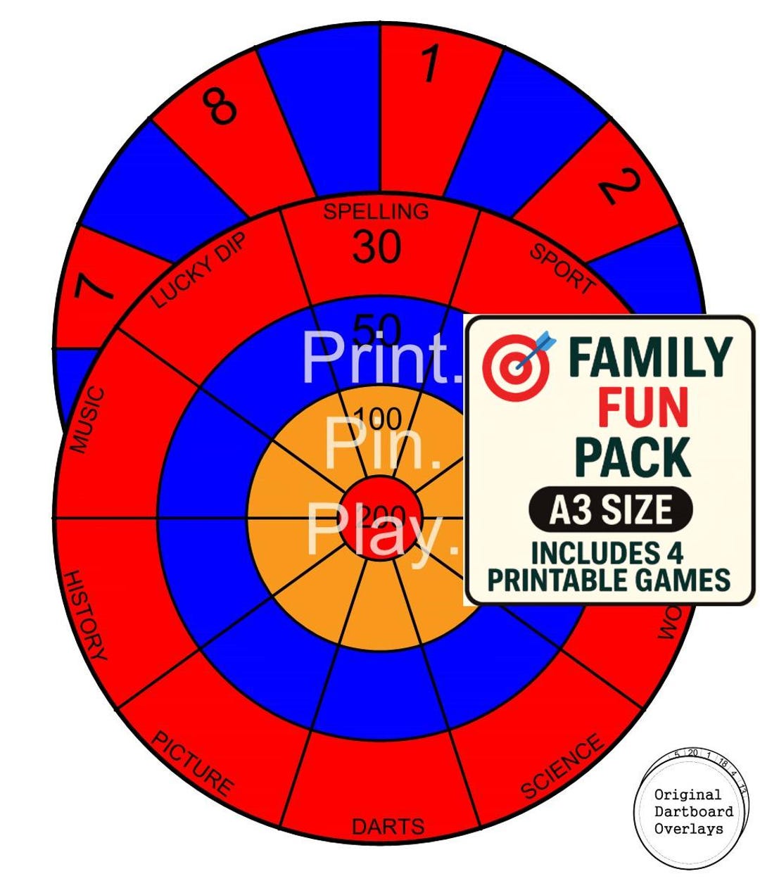 Printable Dartboard Games: Family Fun Pack (digital Download, A3 ...