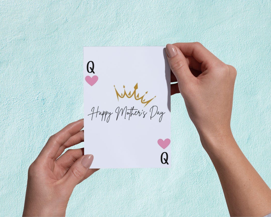 Printable Mother's Day Card Queen of Hearts Gold Crown Illustration - Etsy