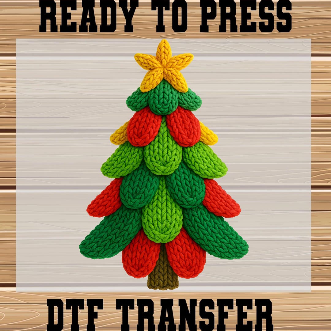 Yarn Christmas Tree DTF Transfer: Rustic Faux Embroidery, Ready to ...