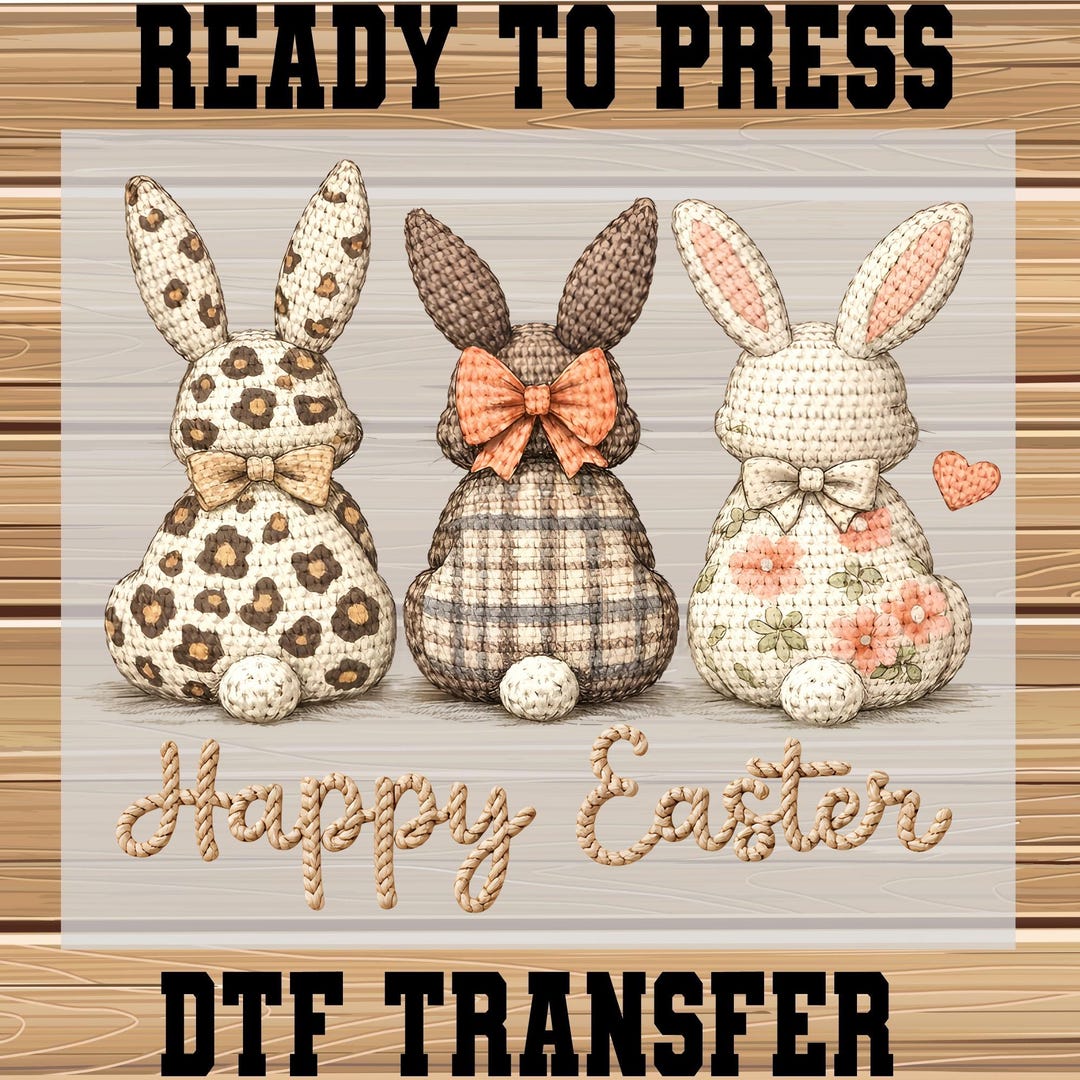 Faux Yarn Happy Easter Bunies Ready to Press, Preppy Crochet Latch Hook ...