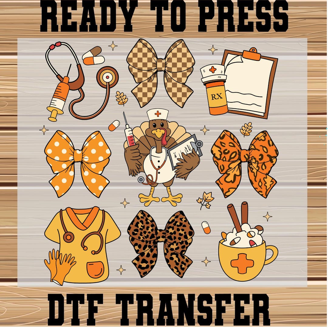 Nurse Thanksgiving Heat Transfer: Turkey With Bows, Ready to Press DTF ...