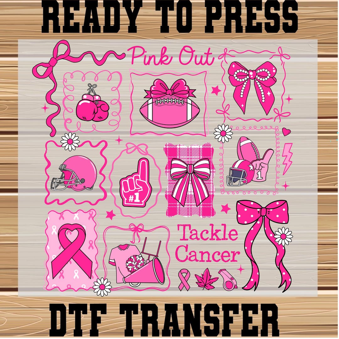 Pink Out Tackle Cancer Heat Transfer: Breast Cancer Awareness, Game Day ...