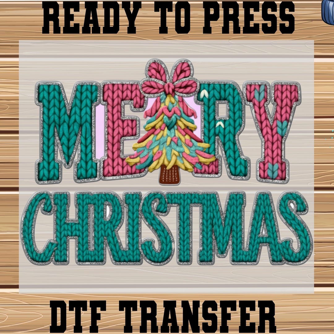 Faux Yarn Merry Christmas Heat Transfer: Chunky Knit Coquette Christmas ...