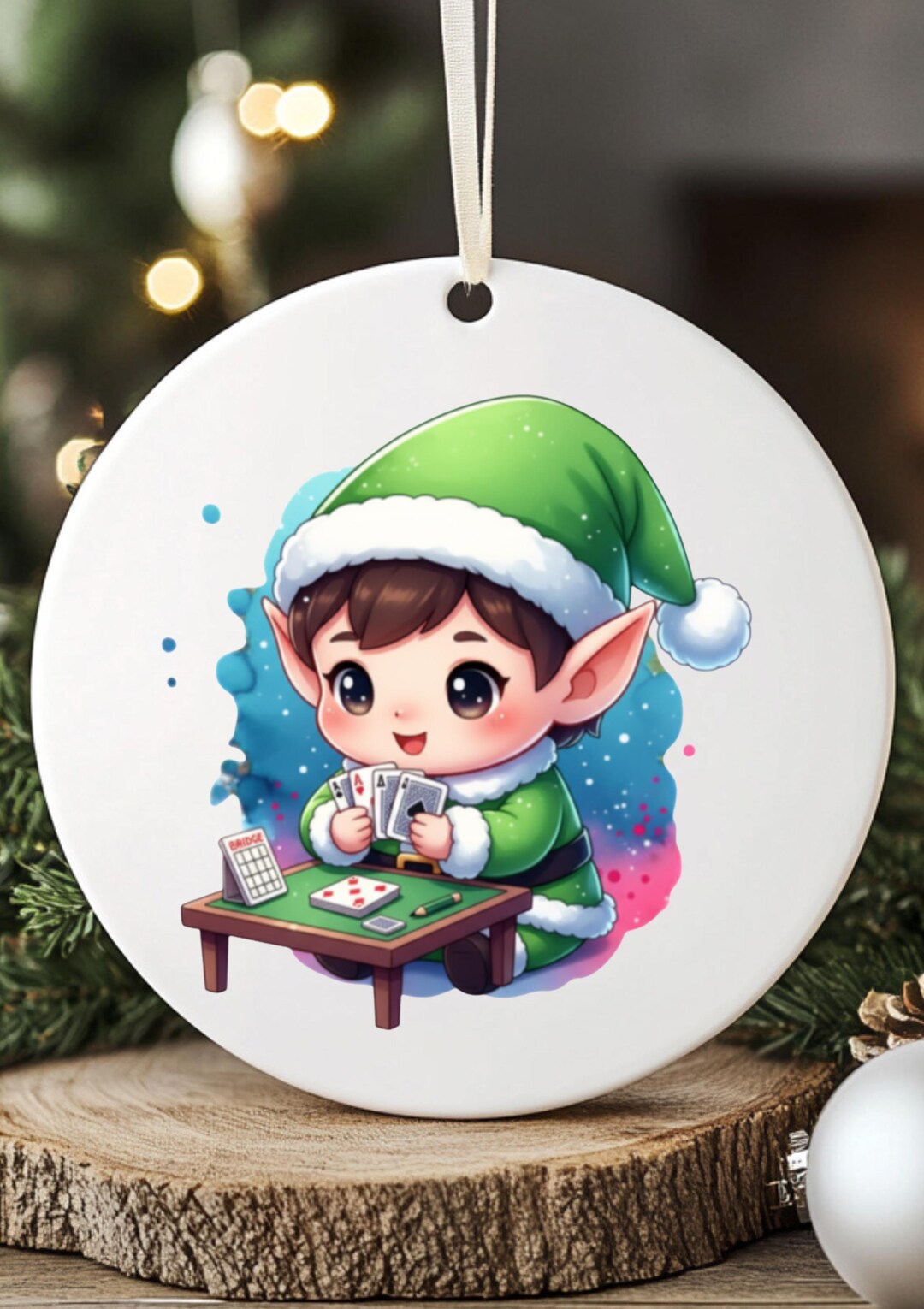 Cute Elf Playing Bridge Ornament, Bridge Lover Gift, Bridge Player Gift ...