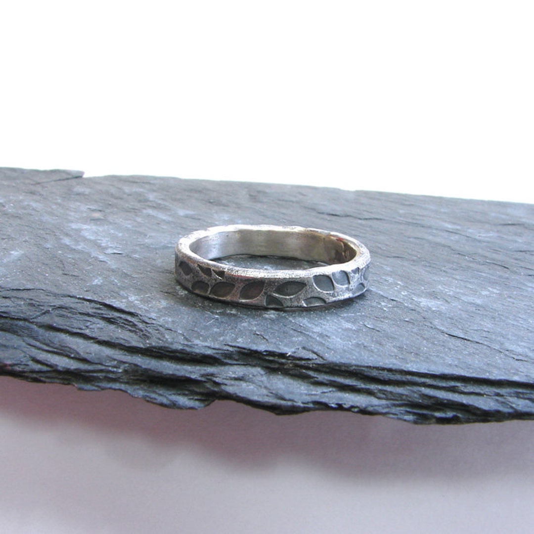 Oxidised Silver Band Textured With Leaf Pattern - Etsy