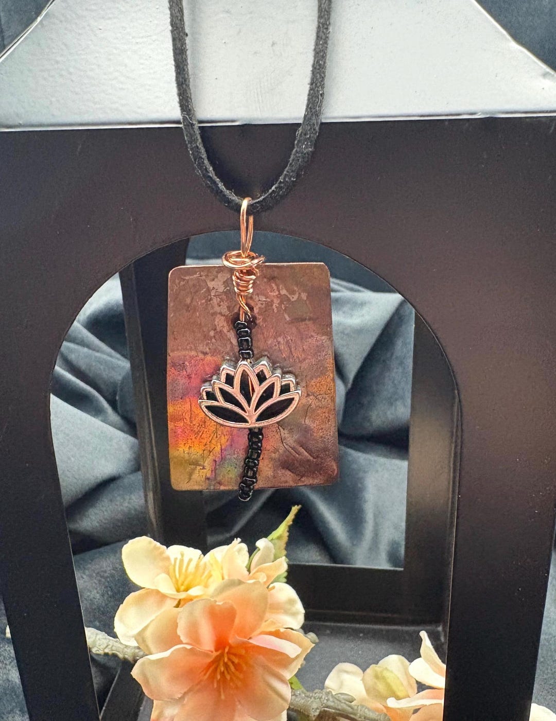 Copper Lotus Flower Necklace With Rustic Metal Pendant on Suede Cord - Etsy