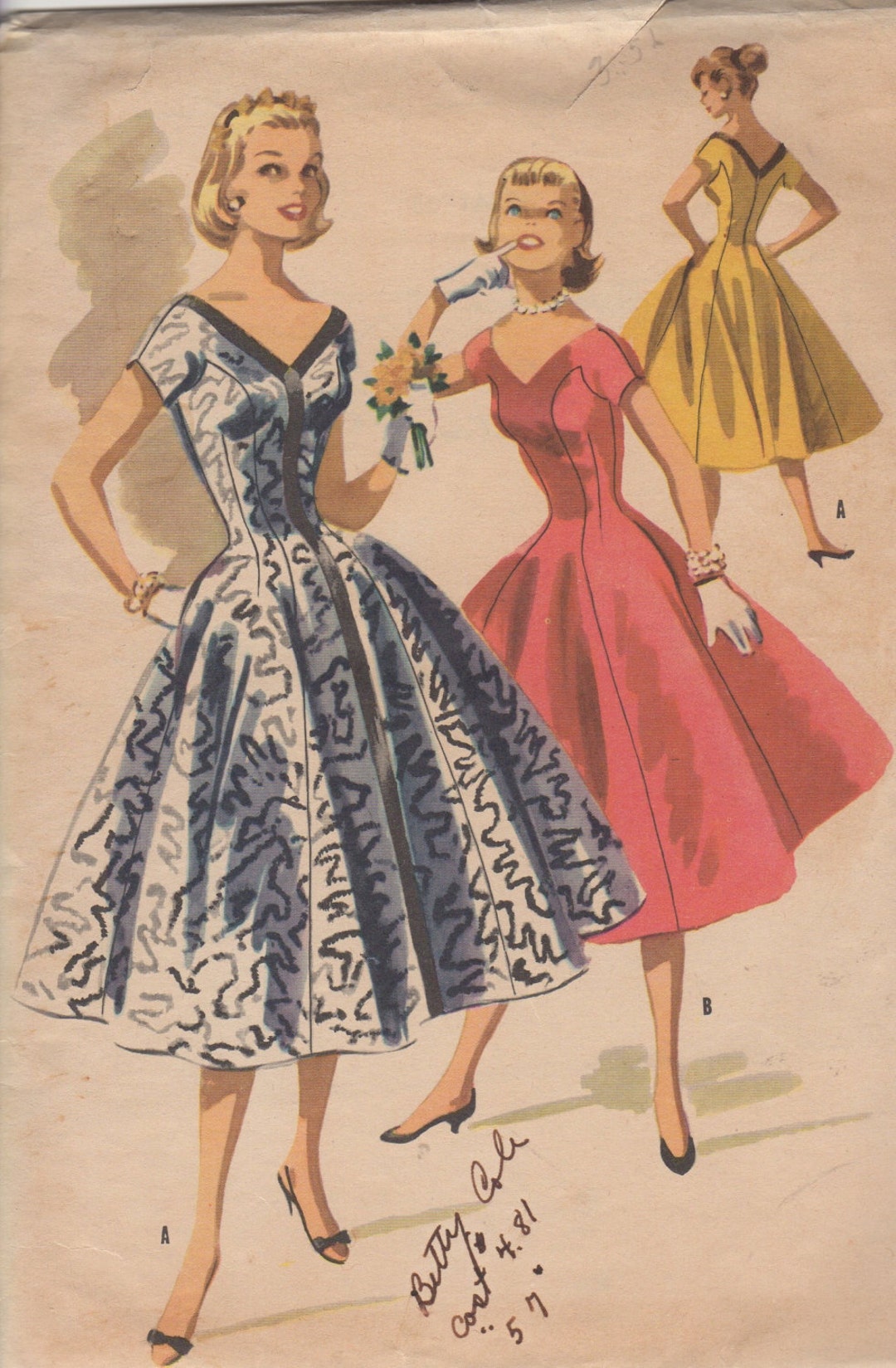 Bust 33-1955 Junior Princess Evening Dress Mccall's 3434 Size 15-cp - Etsy