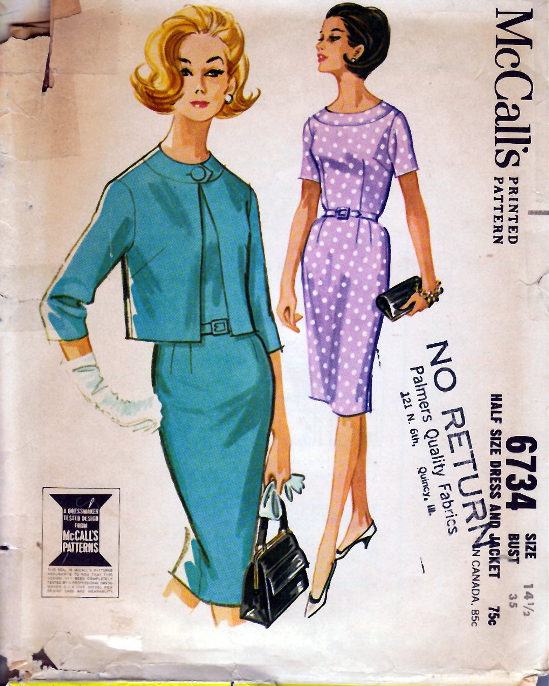Bust 35-1963 Misses' Dress and Jacket Mccall's 6734 Size 14 1//2 - Etsy