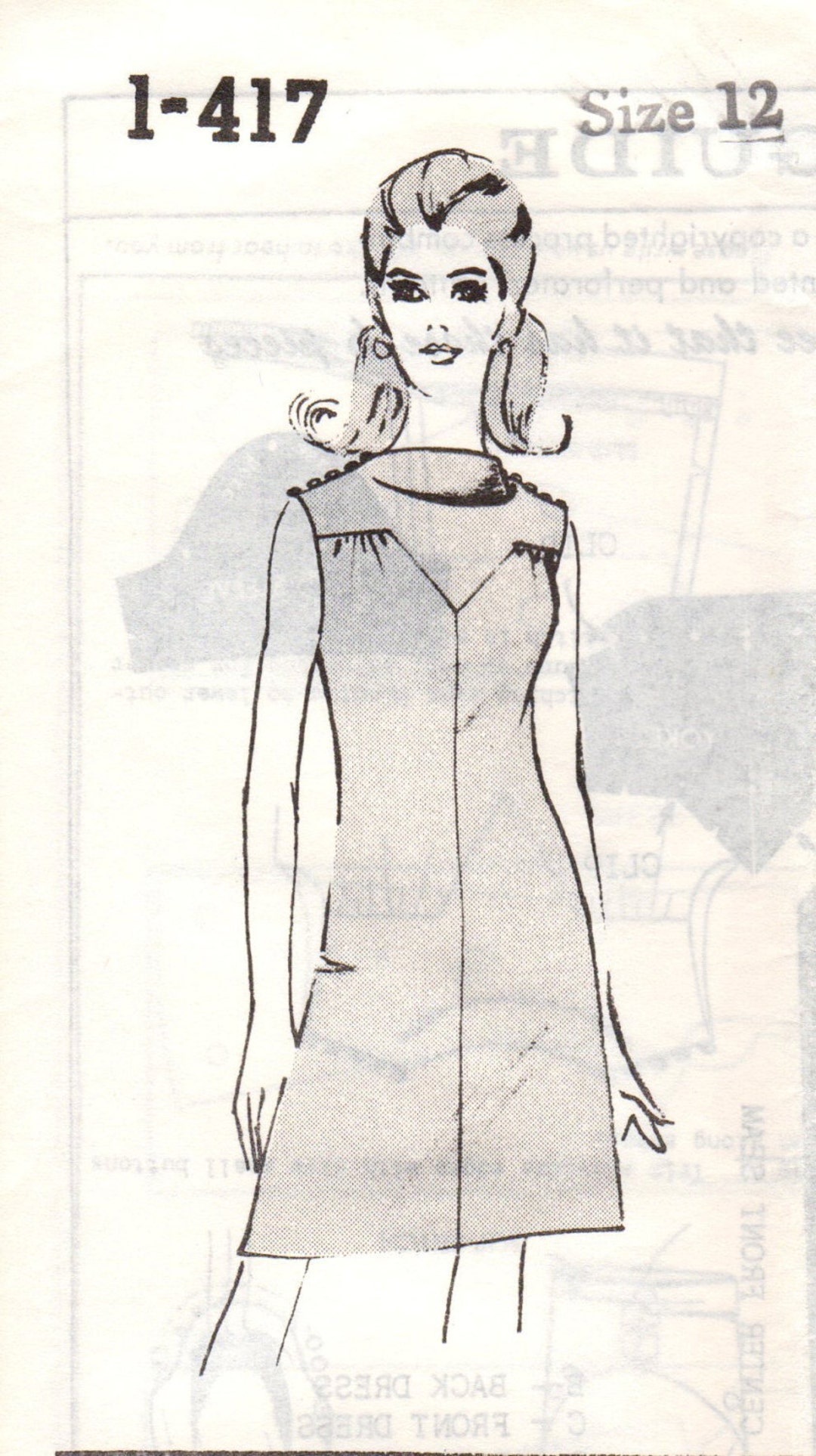 Bust 32-FACTORY FOLDED 1960's Misses' Dress Mail Order Pattern 417 Sz ...